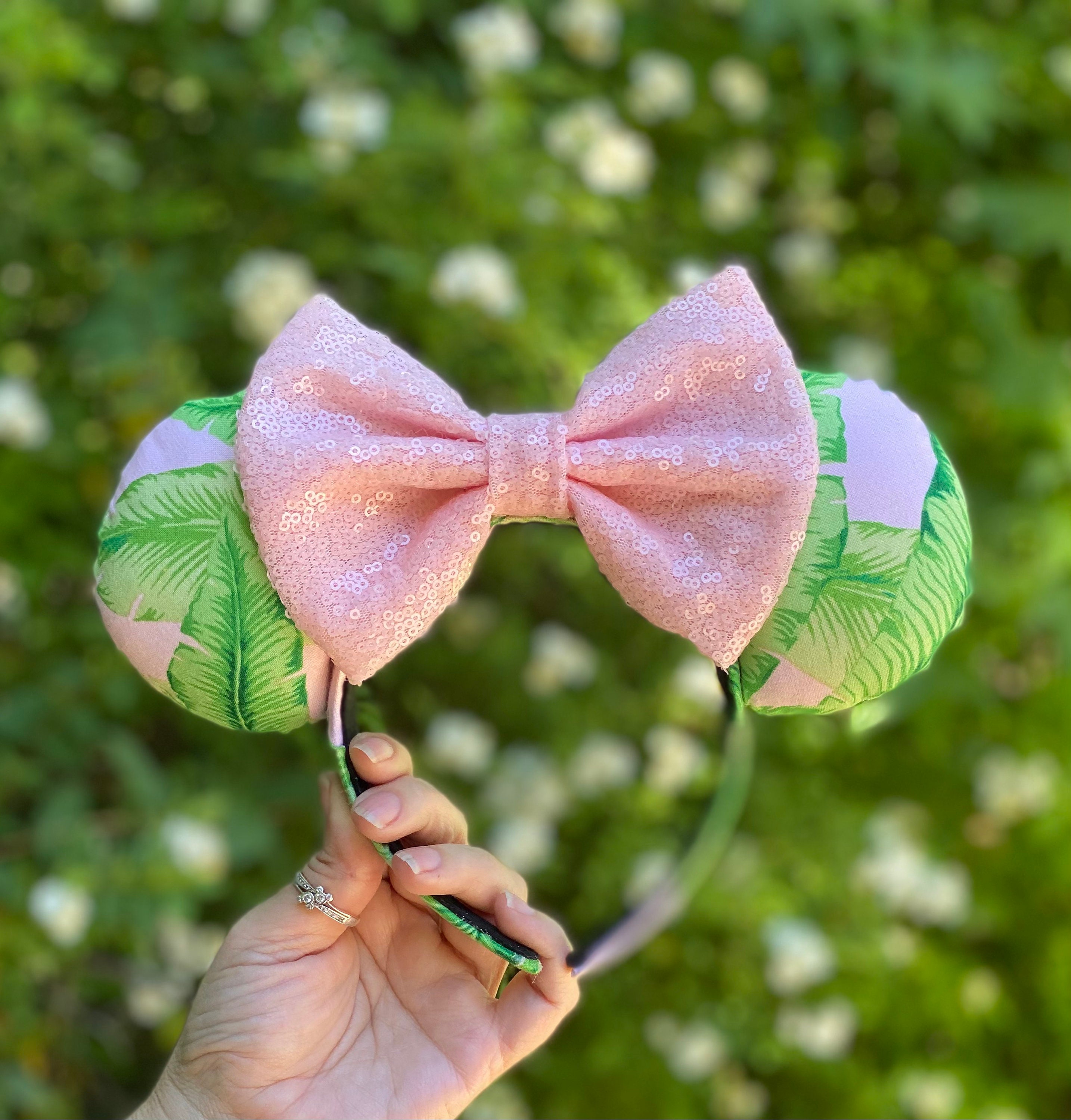 Pink Minnie Ears Minnie Mouse Ears Pink & Green Leaf Mickey - Etsy