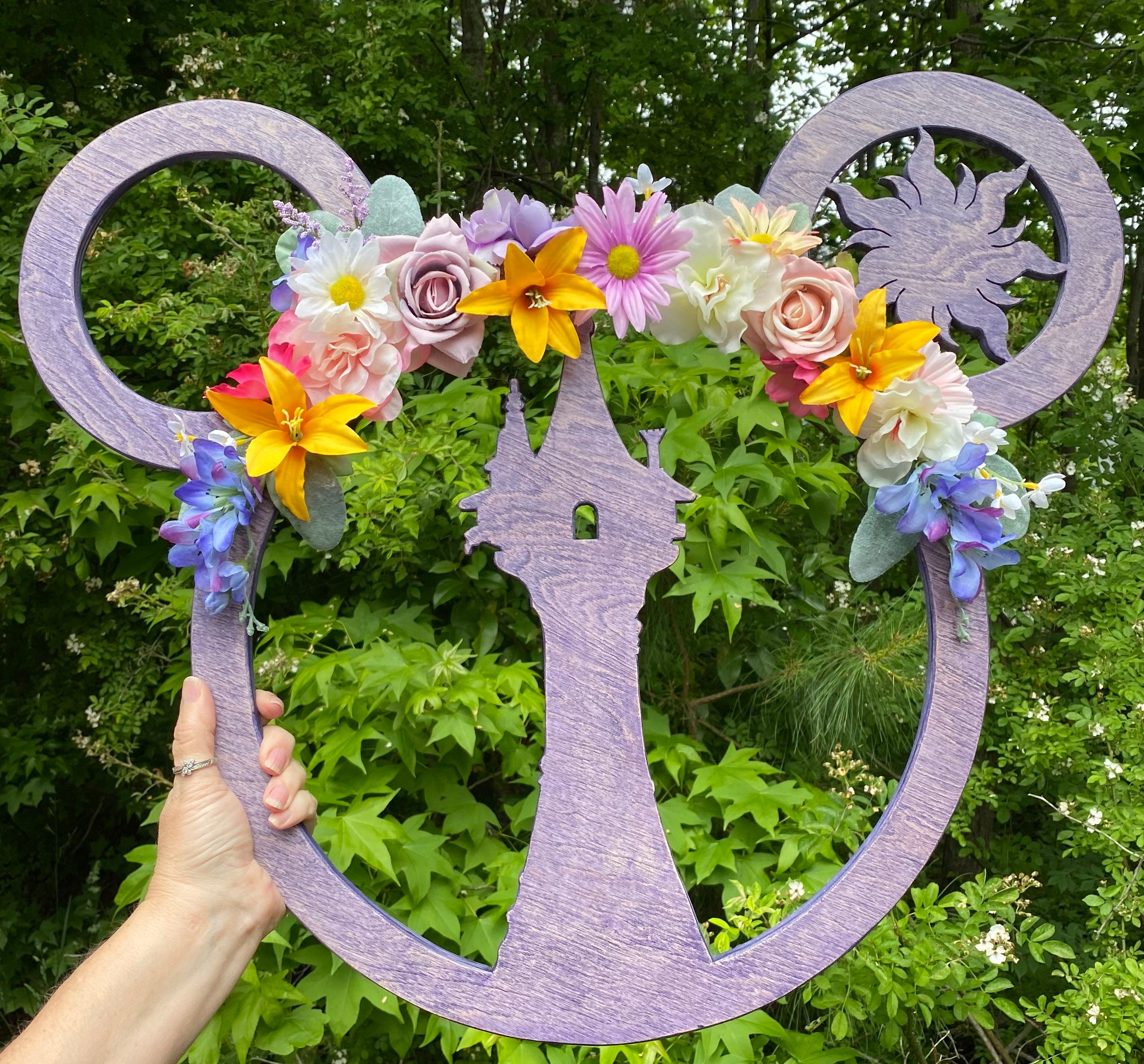 Wooden Mickey Wreath With Rapunzel Mickey Ears Tangled Sun - Etsy