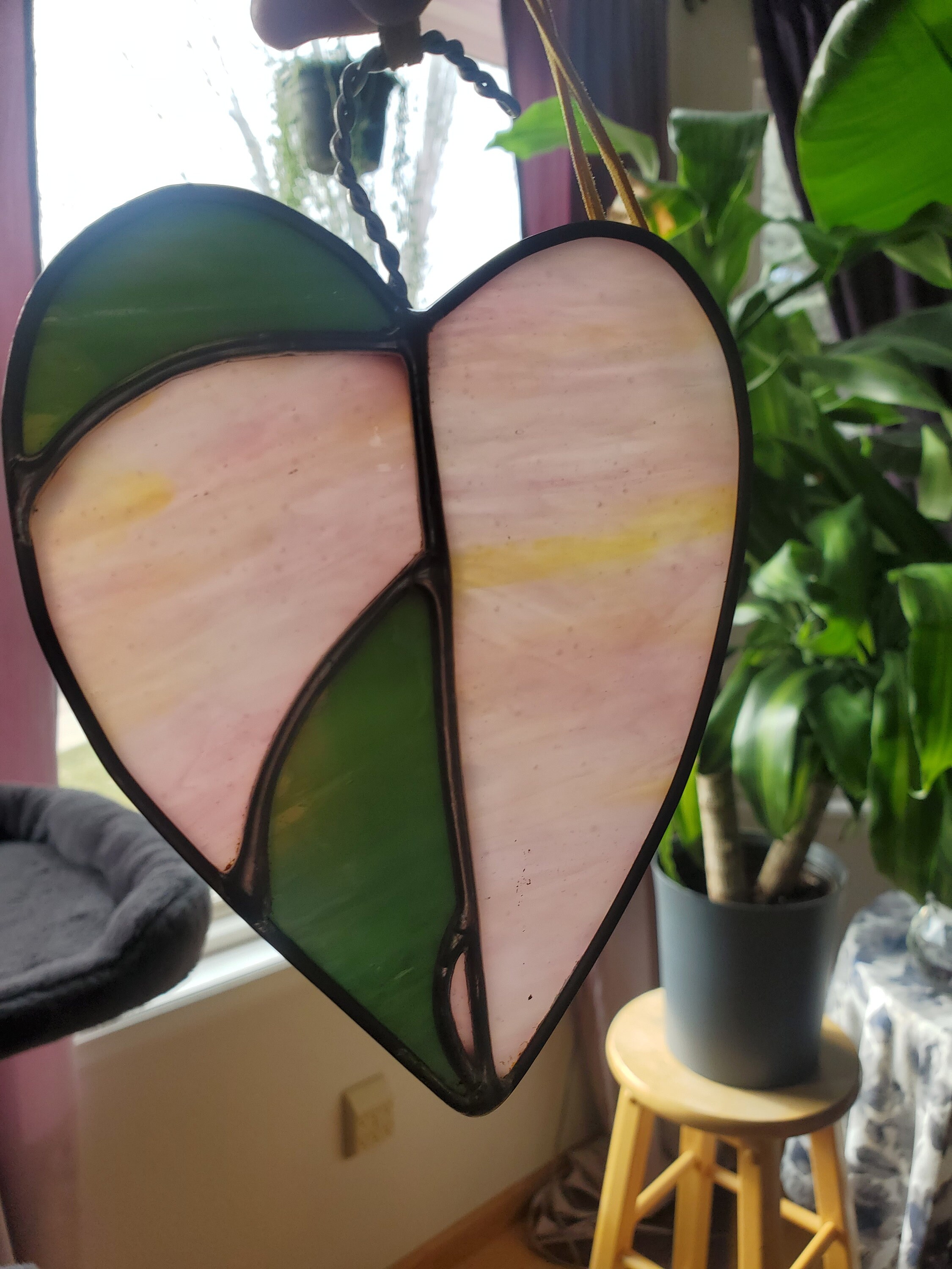 Pink Princess Philodendron Stained Glass Leaf Suncatcher - Etsy