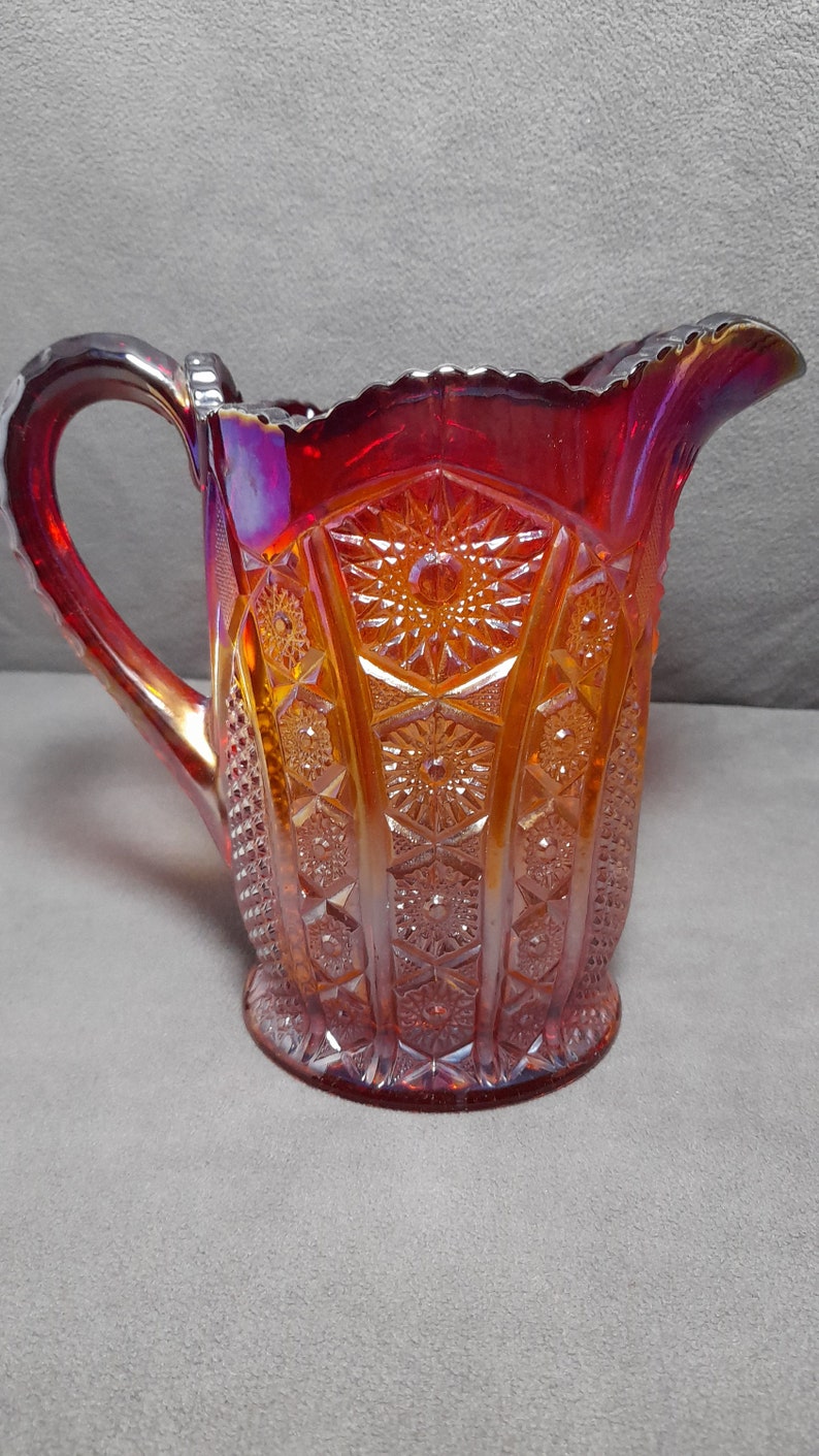 Antique Indiana Glass Sunset Design Pitcher - Etsy