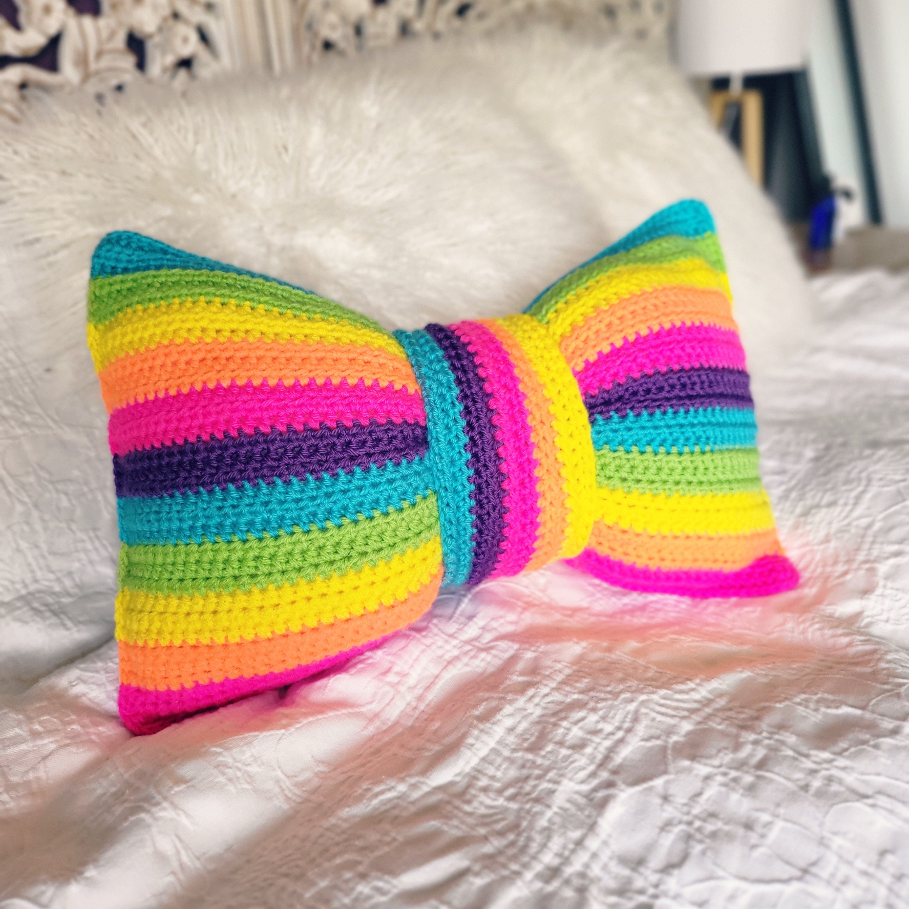 PATTERN ONLY - Crochet Striped Bow Pillow Pattern. DIY Nursery Decor ...