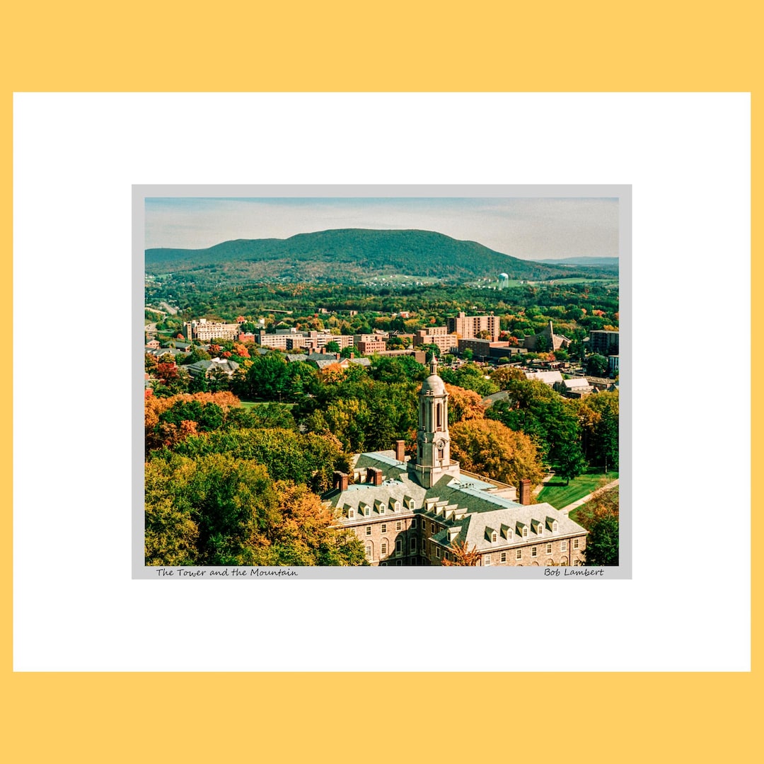 Penn State Aerial Photograph, Old Main and Mount Nittany, Matted Print ...