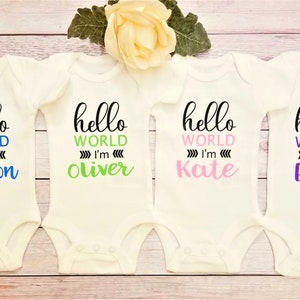 Hello World Bodysuit, Newborn Outfit, Baby Name Outfit, Personalized ...