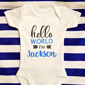 Hello World Bodysuit, Newborn Outfit, Baby Name Outfit, Personalized ...