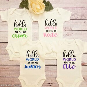 Hello World Bodysuit, Newborn Outfit, Baby Name Outfit, Personalized ...