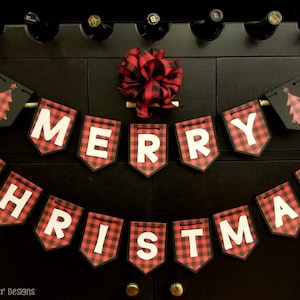 Red Buffalo Plaid Merry Christmas Banner, Christmas Decorations ...