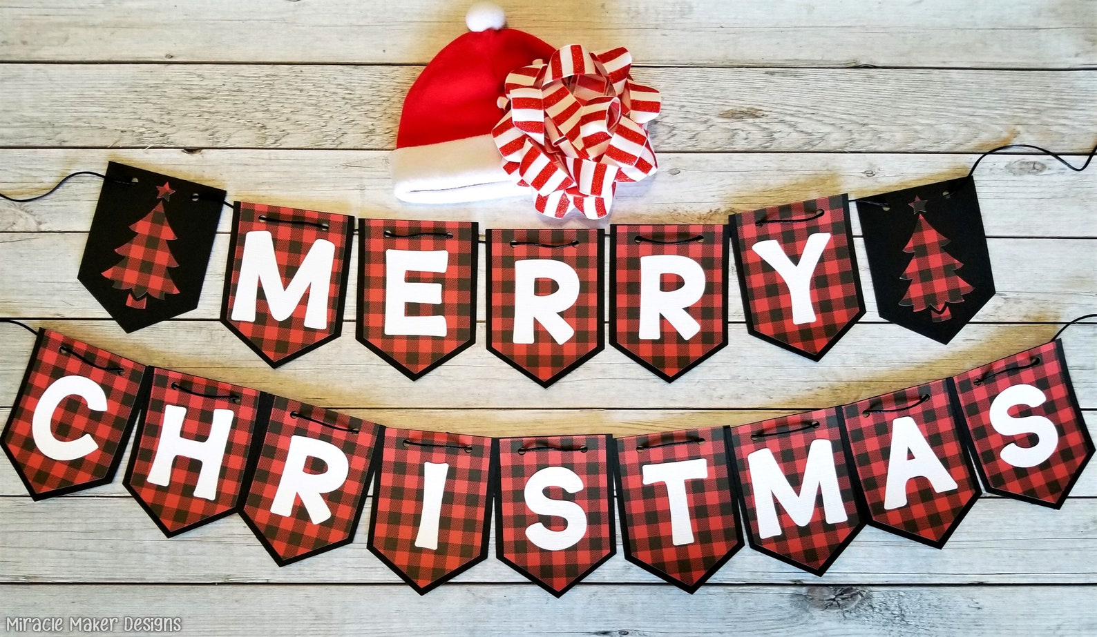 Red Buffalo Plaid Merry Christmas Banner Christmas | Etsy