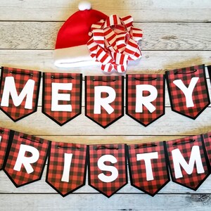 Red Buffalo Plaid Merry Christmas Banner, Christmas Decorations ...