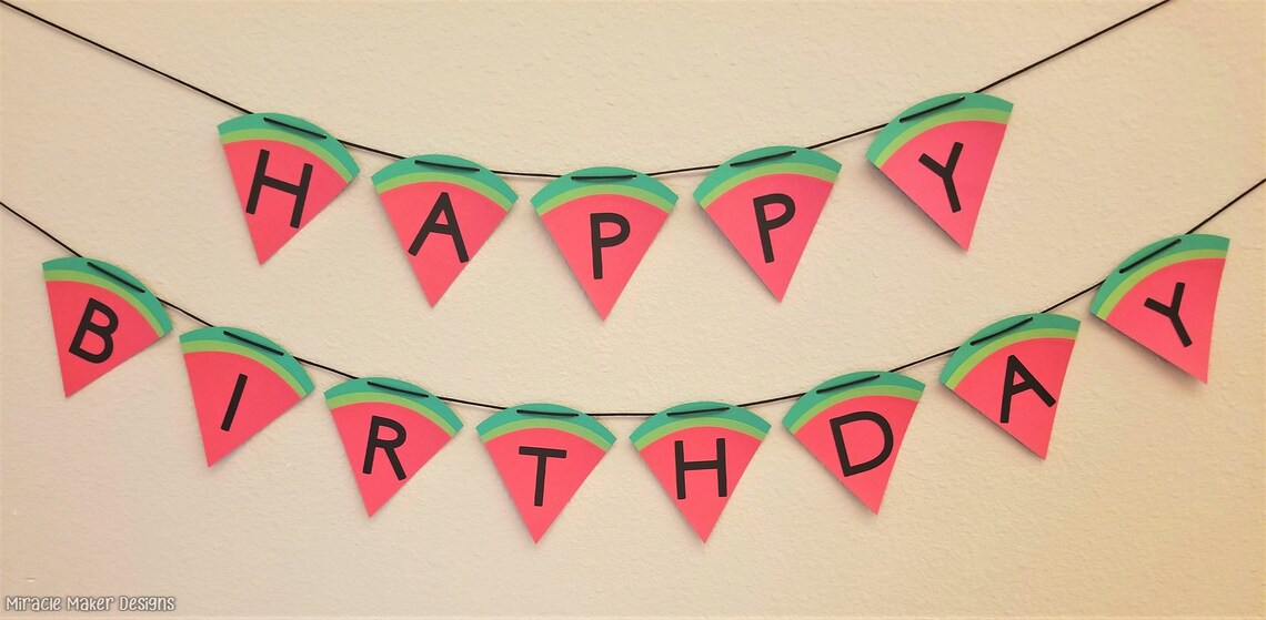 One in A Melon Happy Birthday Banner Watermelon Birthday - Etsy