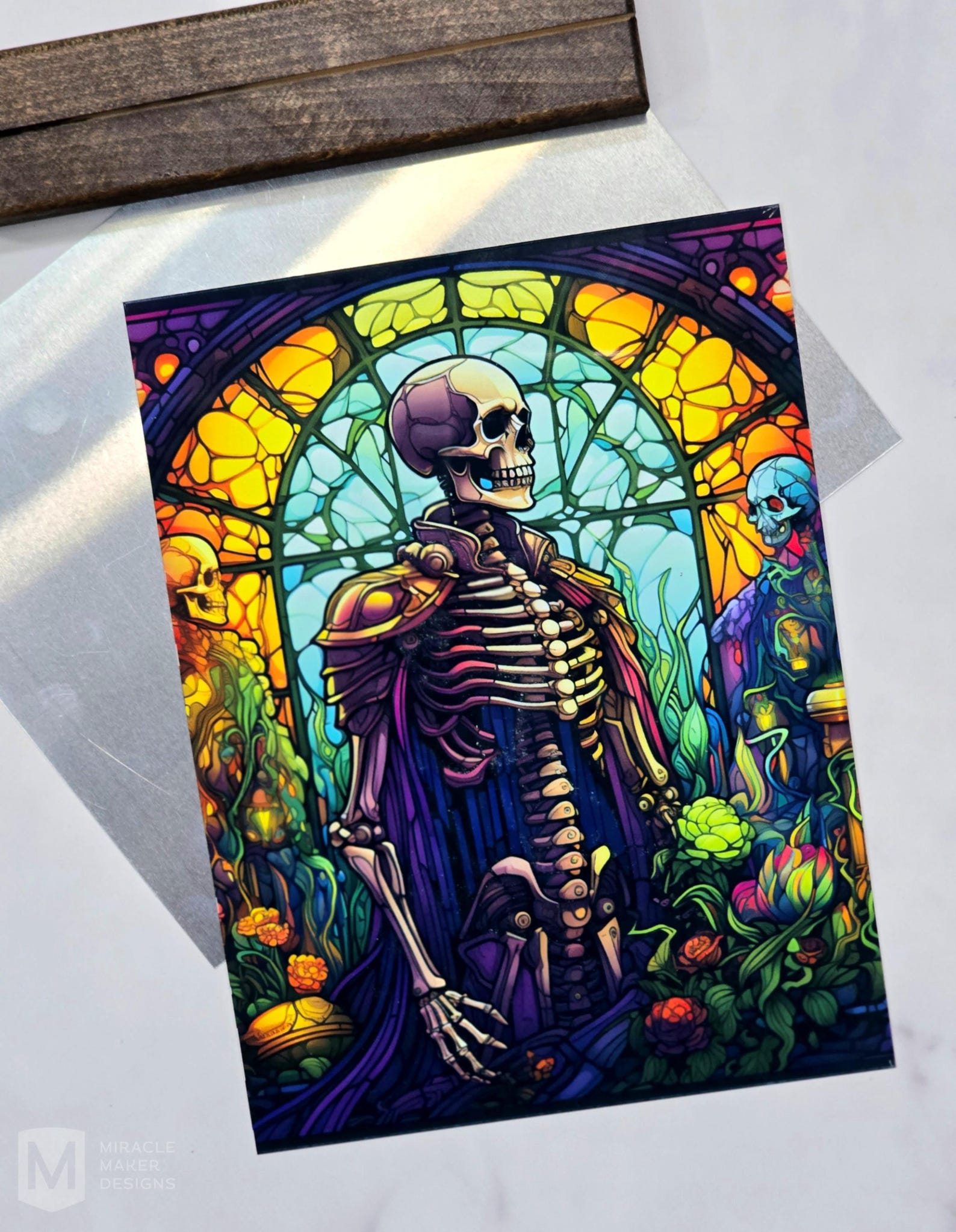 Stained Glass Inspired Skeleton Sign, Halloween Metal Tin Sign W Base ...