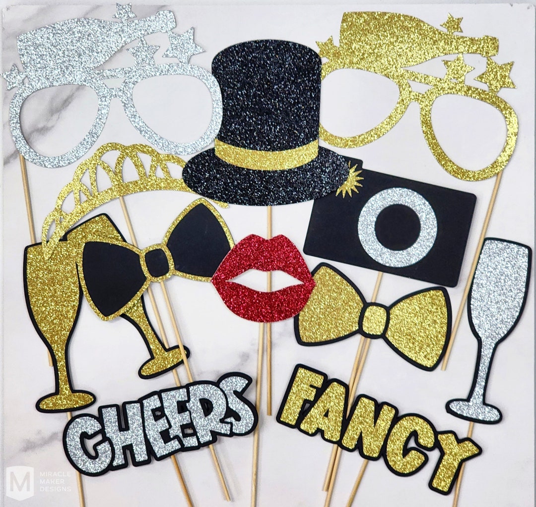 Fancy Photo Booth Props, Fully Assembled, Set of 12, Glitter Photobooth ...