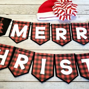 Red Buffalo Plaid Merry Christmas Banner, Christmas Decorations ...