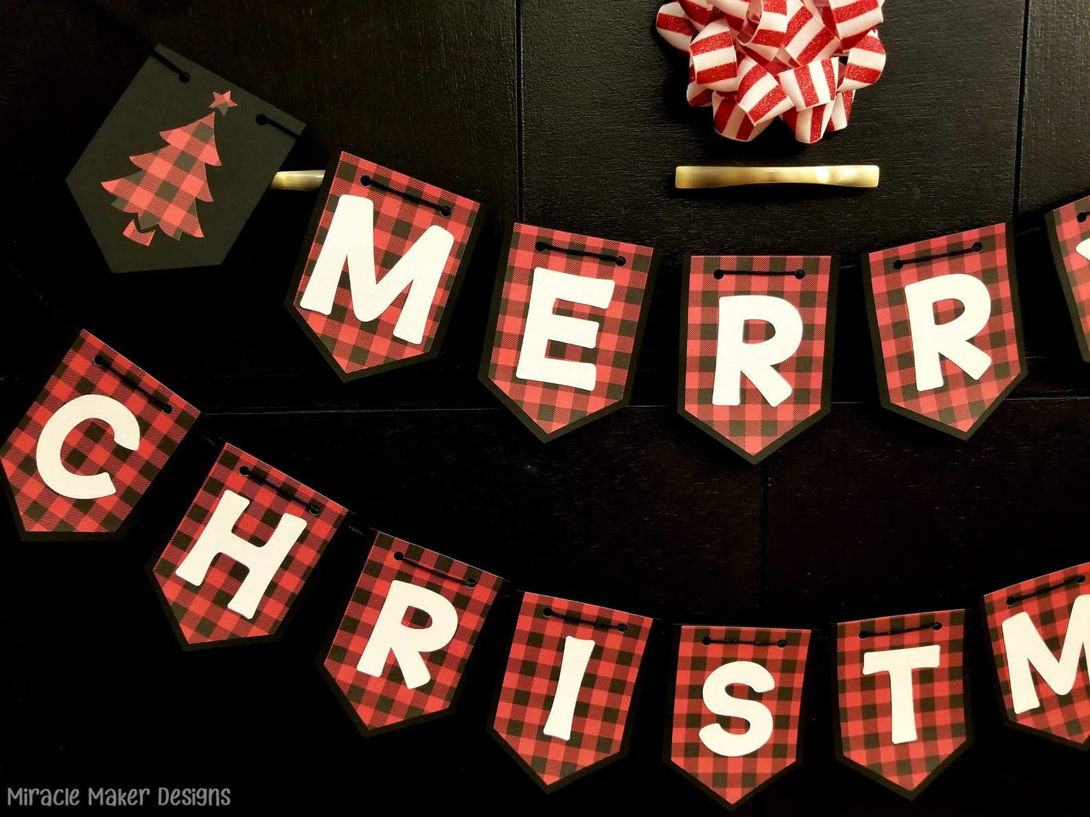 Red Buffalo Plaid Merry Christmas Banner Christmas | Etsy