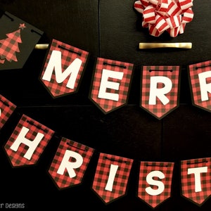 Red Buffalo Plaid Merry Christmas Banner, Christmas Decorations ...