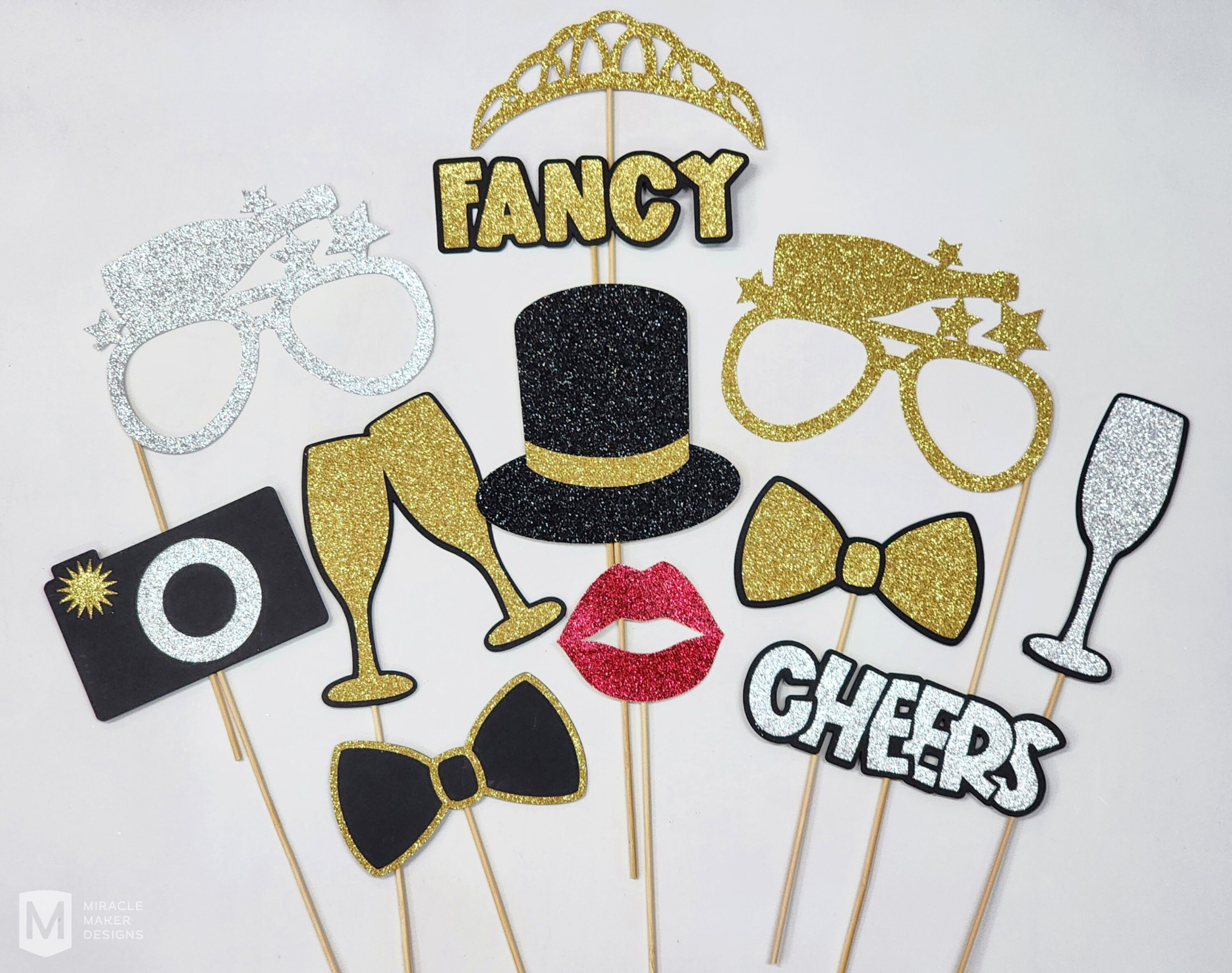 Fancy Photo Booth Props, Fully Assembled, Set of 12, Glitter Photobooth ...