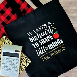 Teacher Tote Bag, It Takes A Big Heart to Shape Little Minds, Teacher ...