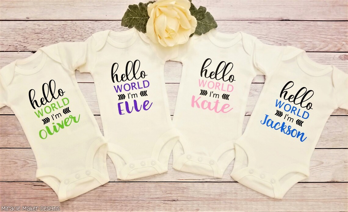 Hello World Bodysuit Newborn Outfit Baby Name Outfit | Etsy