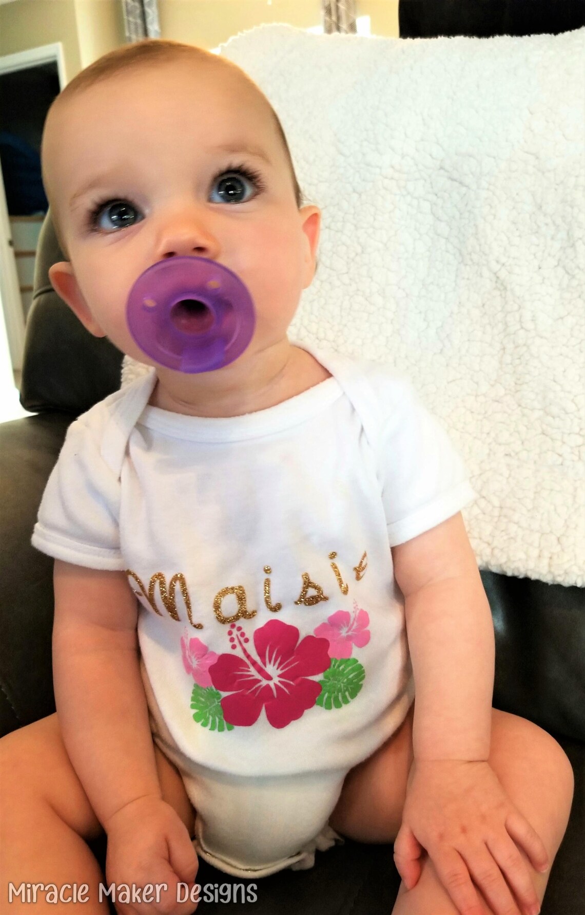 Personalized Hawaiian Flower Bodysuit, Baby Girl Name Outfit, Birthday ...