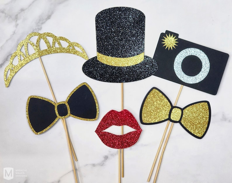 Fancy Photo Booth Props, Fully Assembled, Set of 12, Glitter Photobooth ...