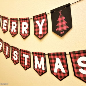 Red Buffalo Plaid Merry Christmas Banner, Christmas Decorations ...
