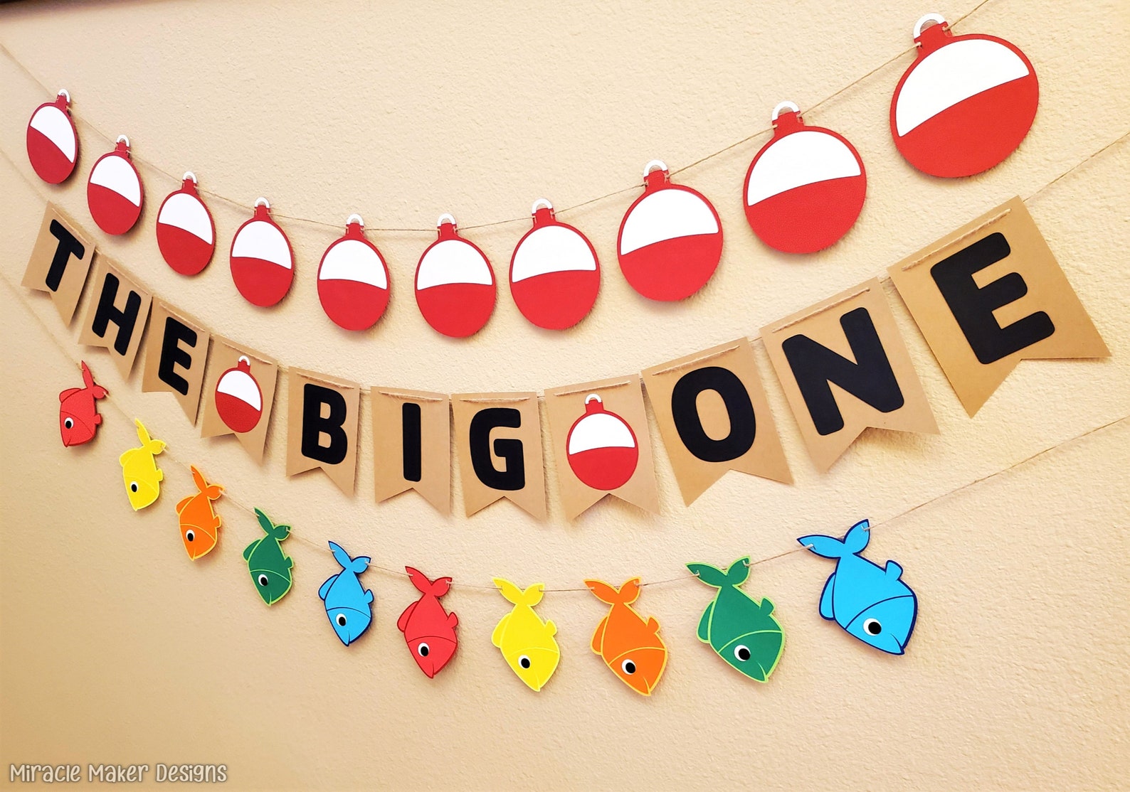 The Big One Banner and Garland, Ofishally One, Fishing Banner, Bobber ...