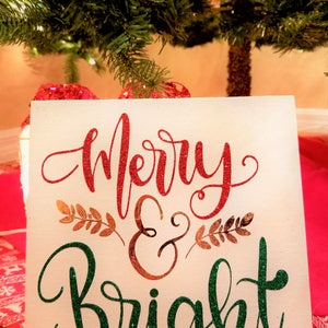 Merry and Bright Canvas Sign, Holiday Decorations, Christmas Sign, Wall ...