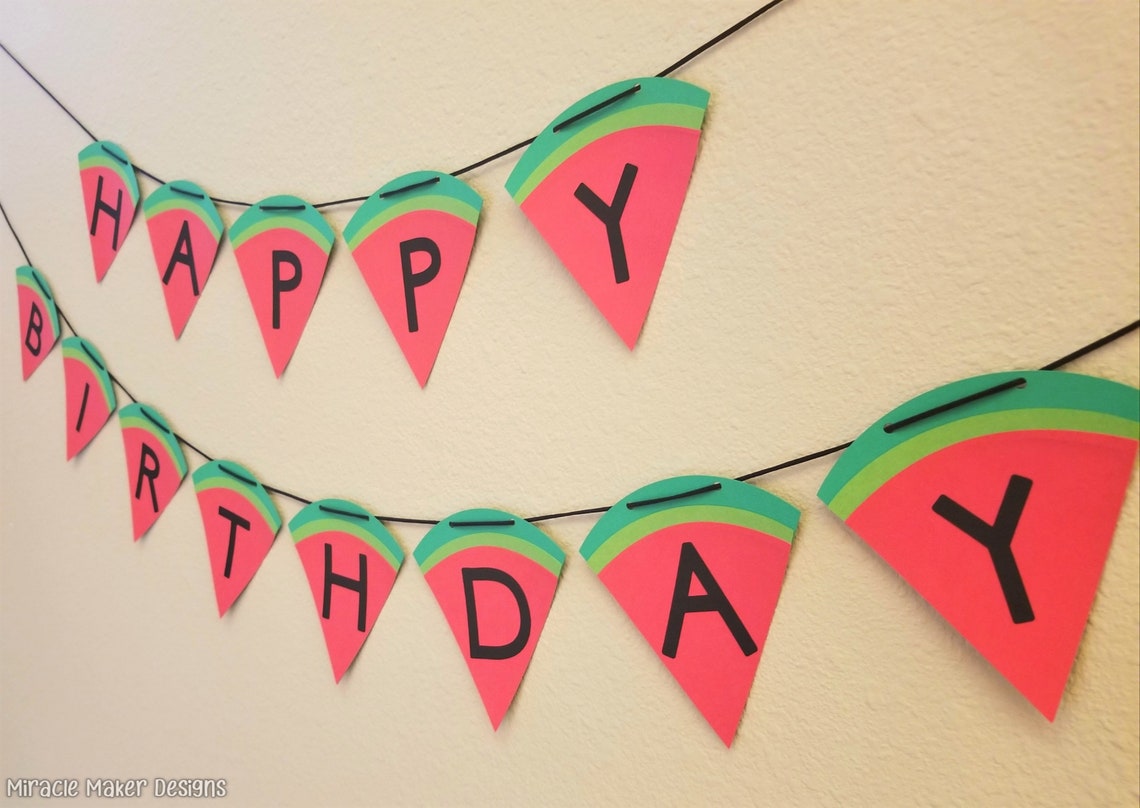 One in A Melon Happy Birthday Banner Watermelon Birthday - Etsy