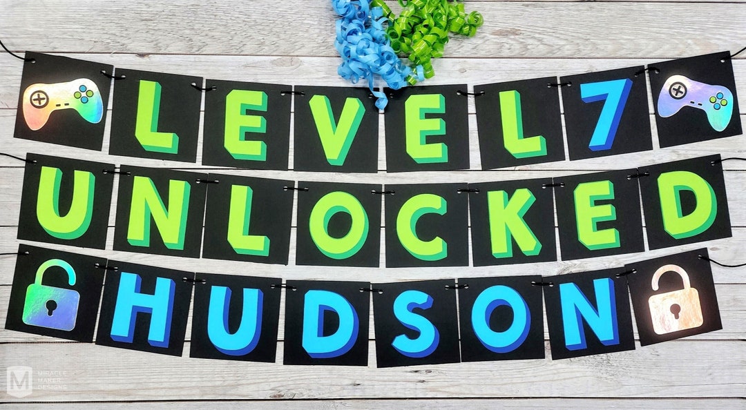 Level Unlocked Banner, Customizable, Video Game Banner, Gamer Birthday ...