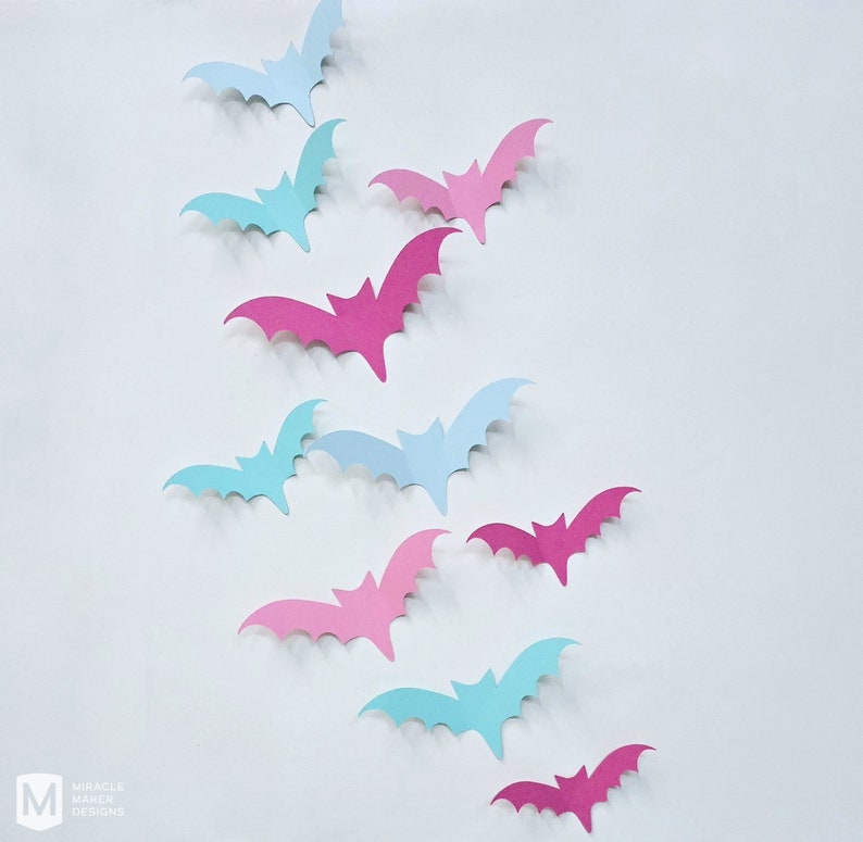 Pastel Halloween Bats, Turquoise and Pink Bats, Colorful Bats, 3D Bats ...