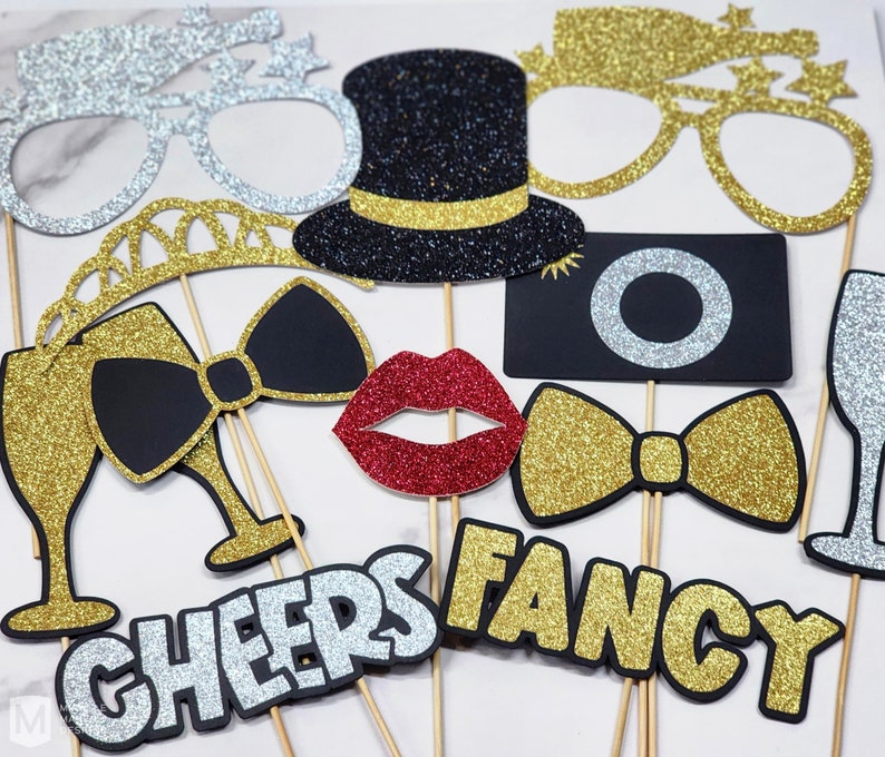 Fancy Photo Booth Props, Fully Assembled, Set of 12, Glitter Photobooth ...