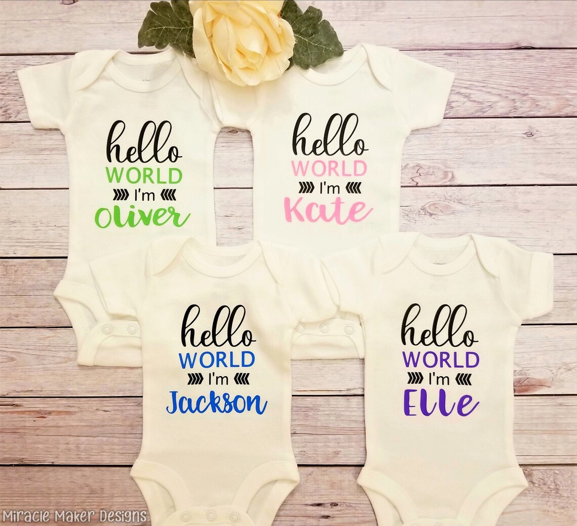 Hello World Bodysuit, Newborn Outfit, Baby Name Outfit, Personalized ...