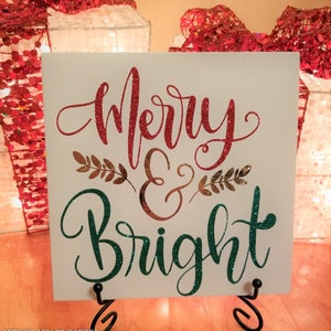 Merry and Bright Canvas Sign, Holiday Decorations, Christmas Sign, Wall ...