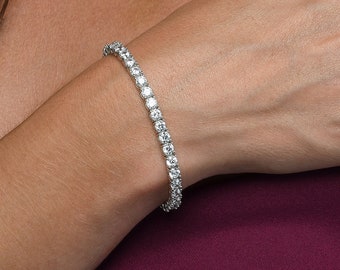 925 Sterling Silver Tennis Bracelet for Women With 3 Mm Sparkling Cubic Zirconia, Ladies Tennis ...