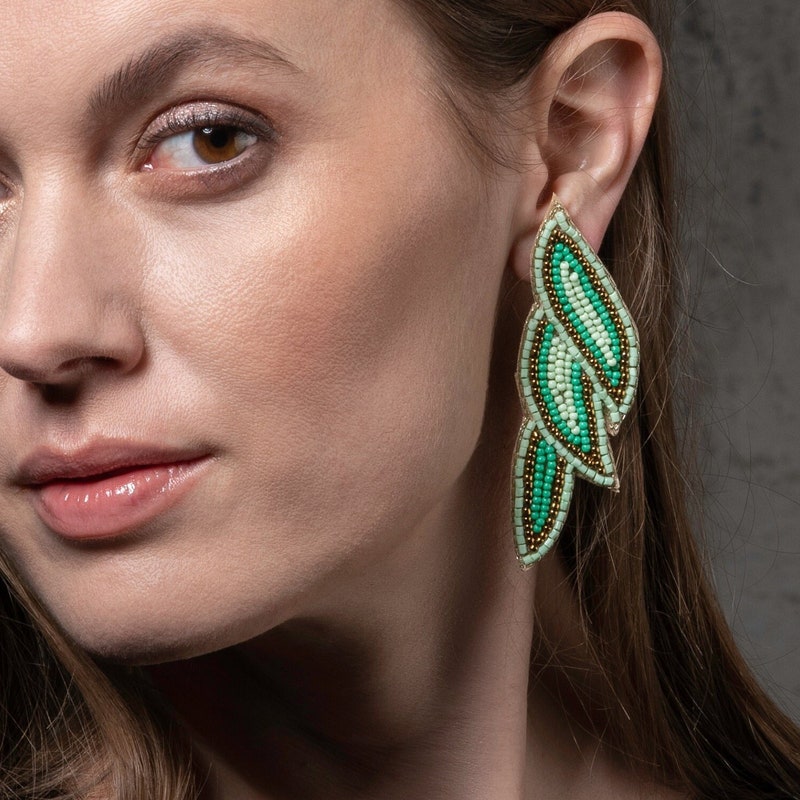 Green Statement Earrings - Etsy