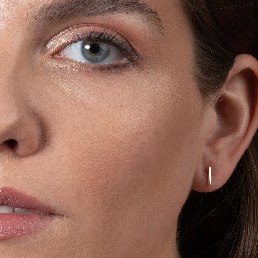 Dainty Rose Gold Bar Earrings for Women and Teenage Girls, Small Stud ...