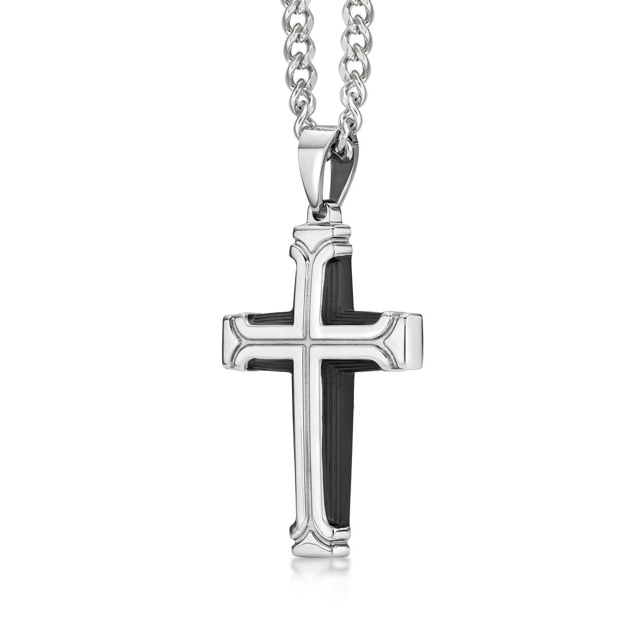 Stainless Steel Mens Cross Necklace With Black IP Plating. the Polished ...