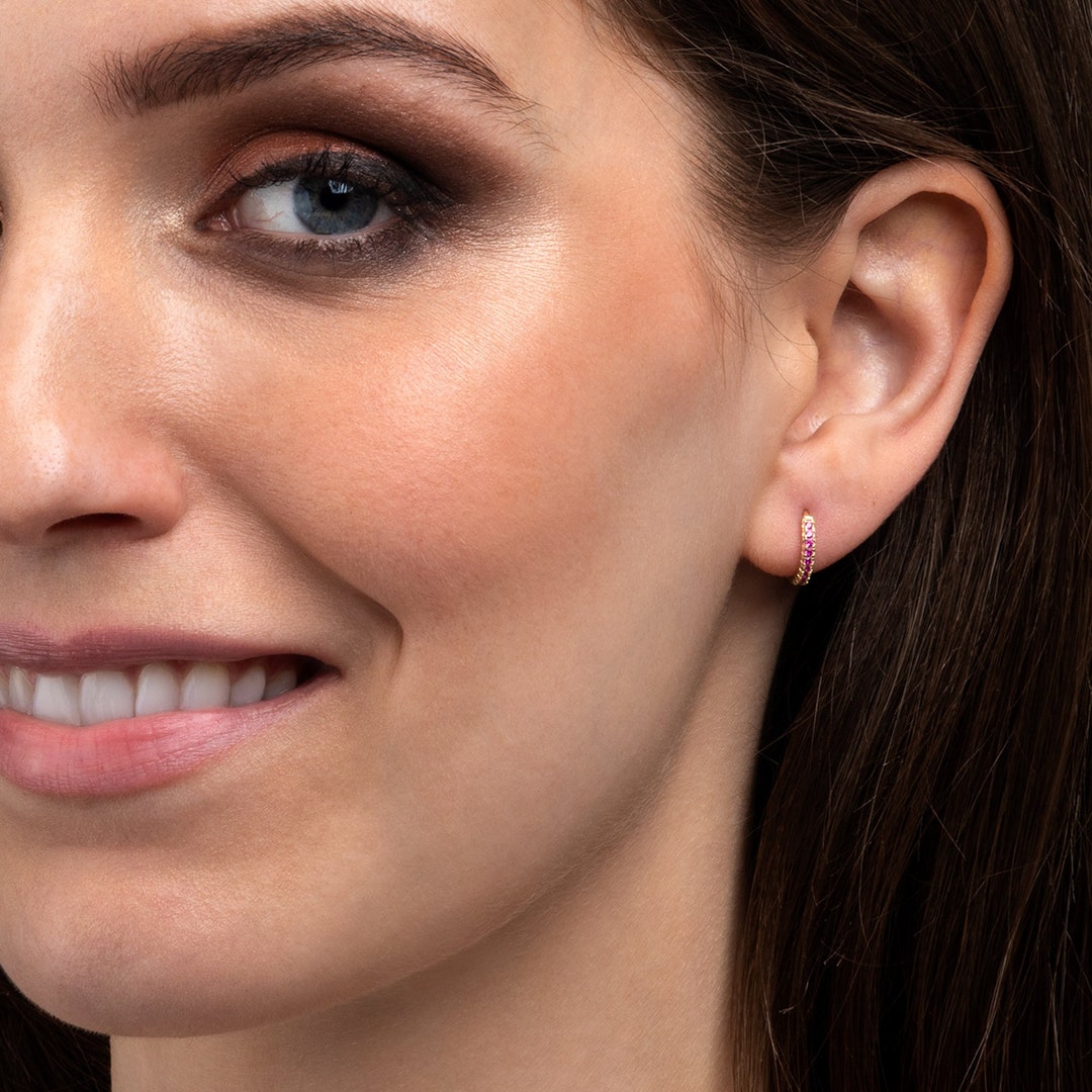 Small Pink Gold Hoop Earrings for Women and Teen Girls, Dainty Gold ...