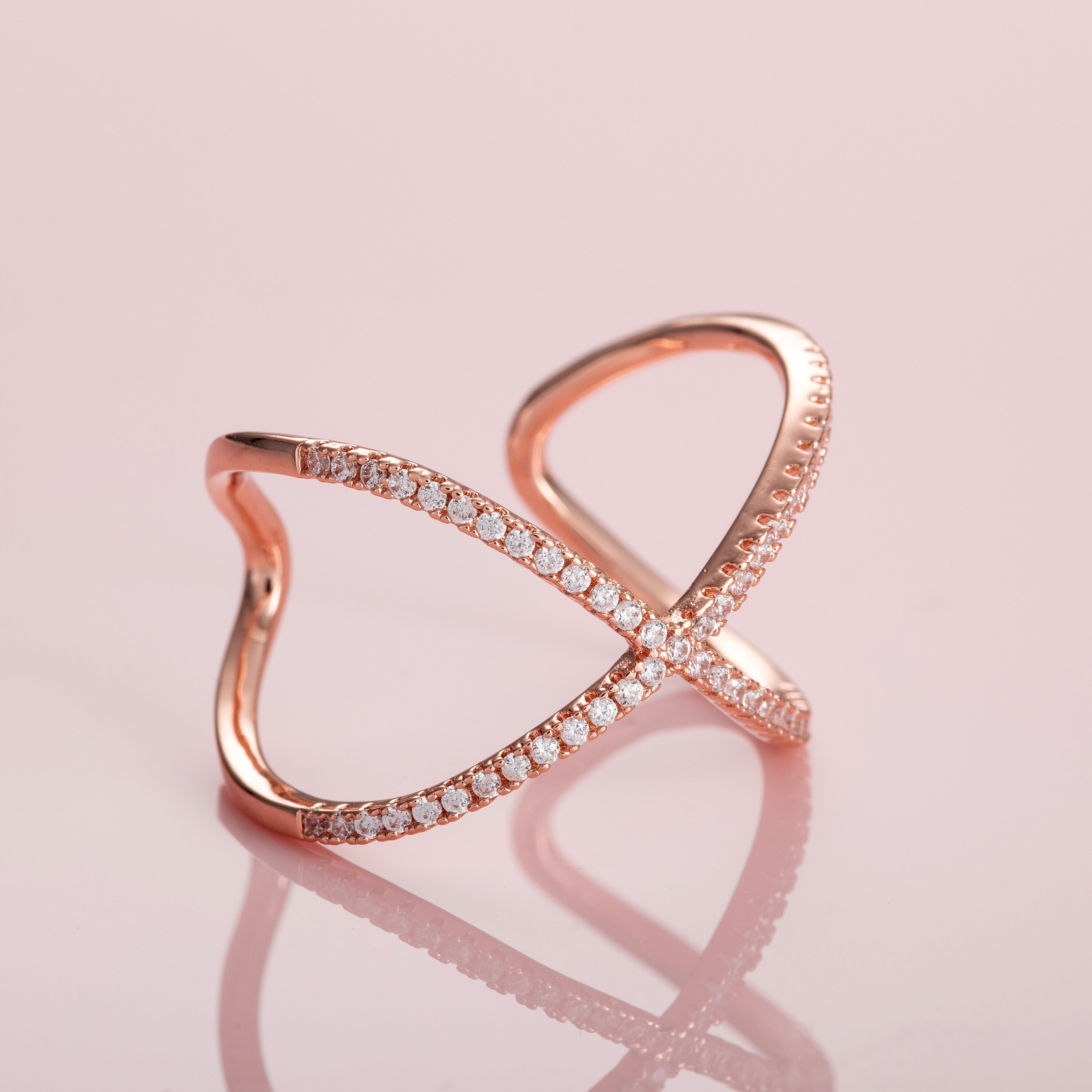 Large Rose Gold Criss Cross Ring for Women With Cubic Zirconia - Etsy