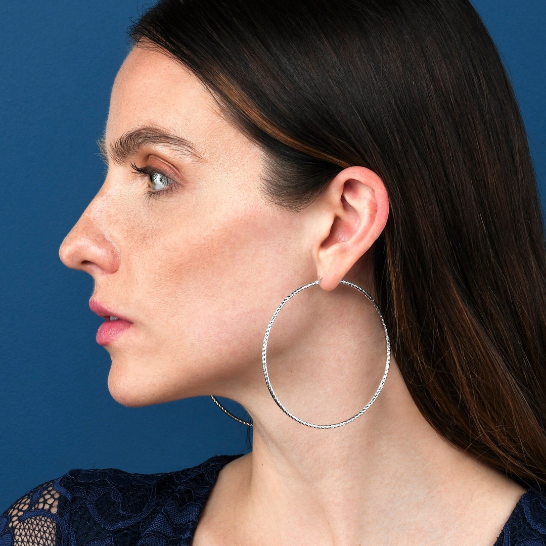 Small & Large Hoop Earrings in 925 Sterling Silver, Diamond-cut Silver ...