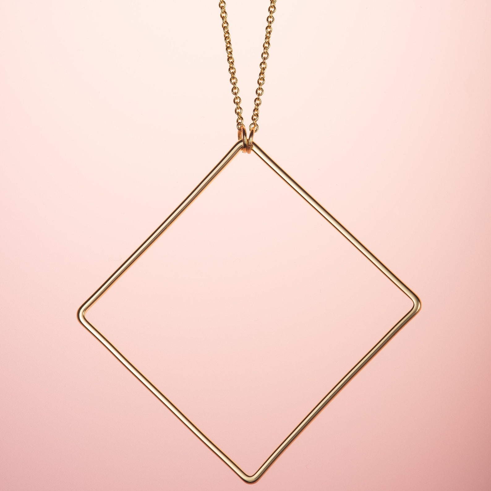 Long Gold Chain With a Square Pendant Geometric Gold Pendant - Etsy UK
