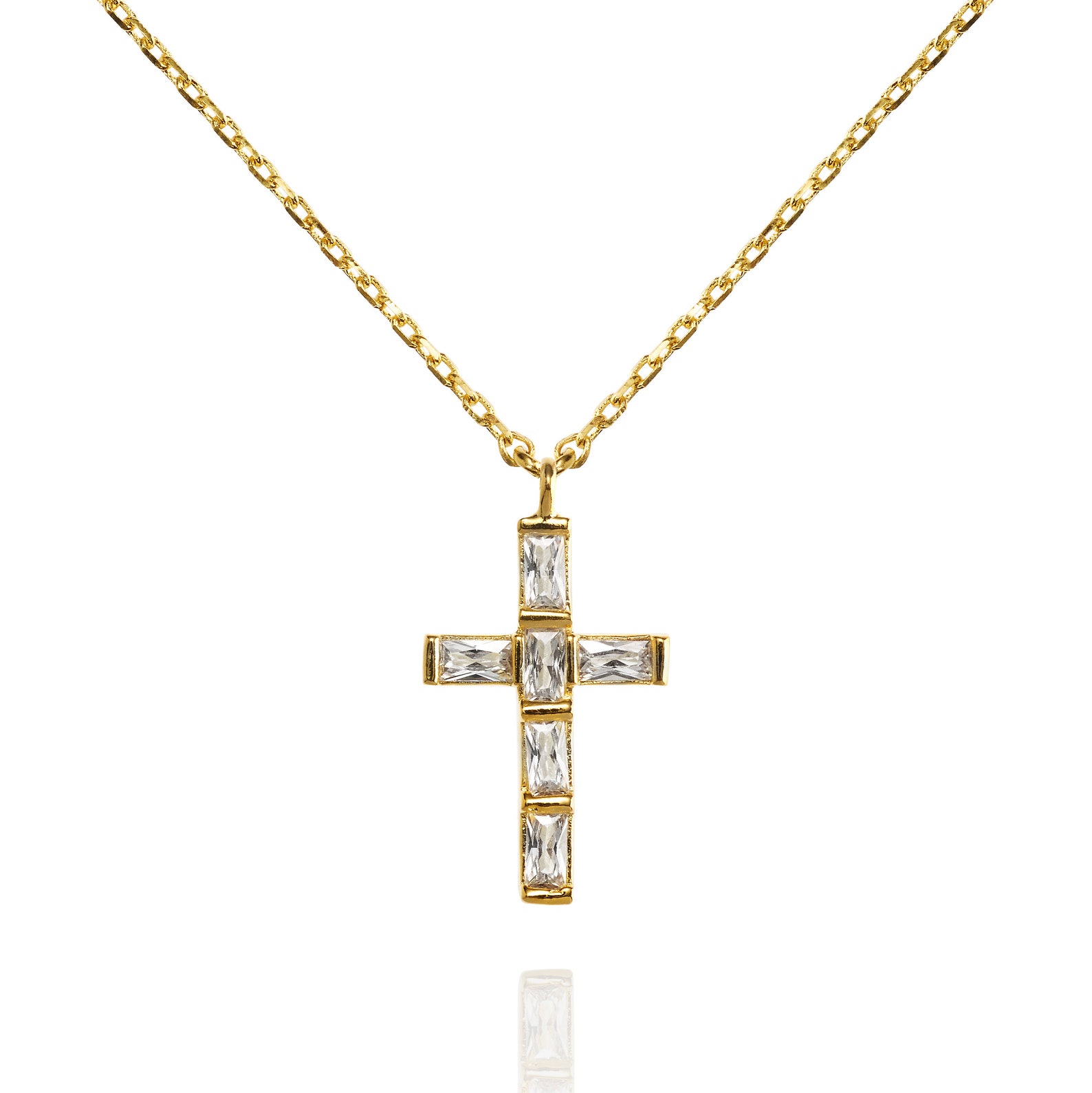Gold Cross Necklace for Women with Baguette Cubic Zirconia | Etsy