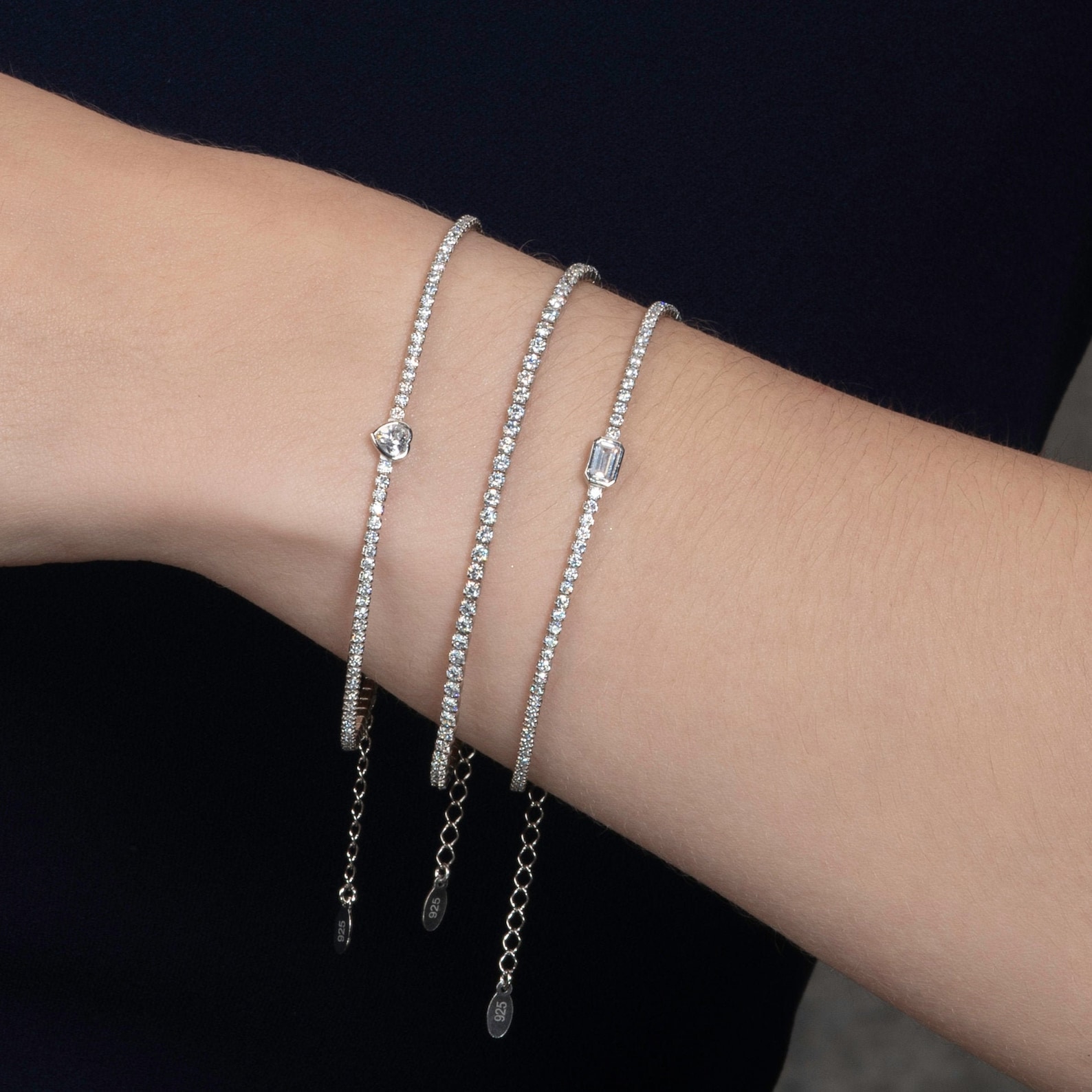 Silver Tennis Bracelet for Women, 925 Sterling Silver Skinny Tennis ...