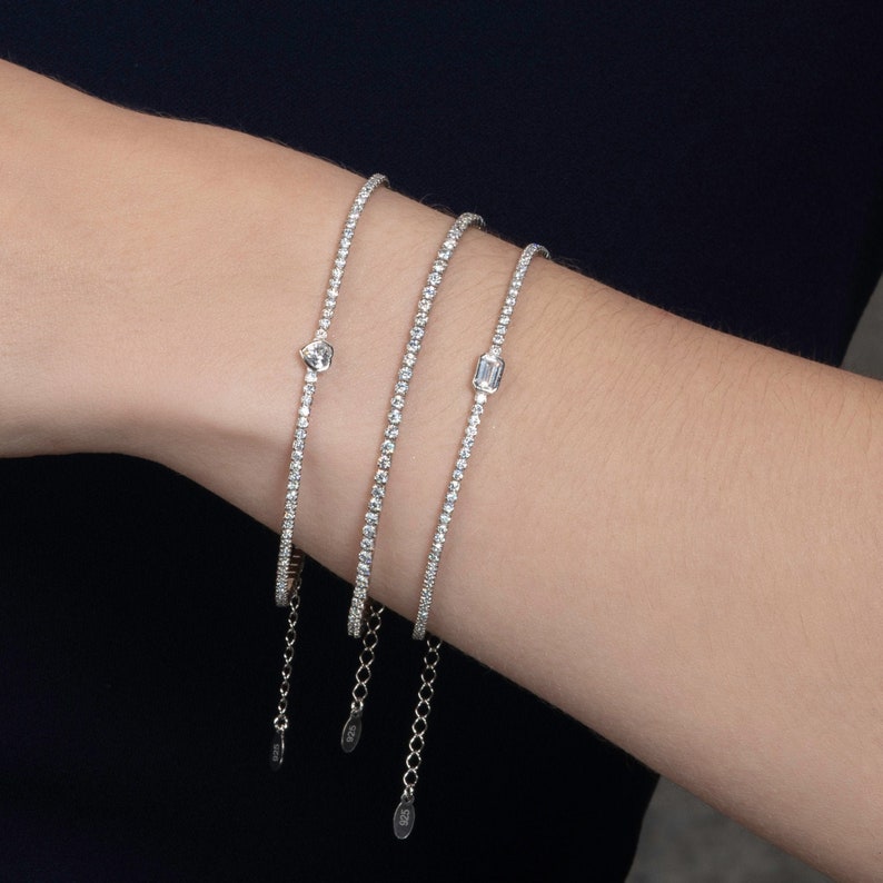 Silver Tennis Bracelet for Women 925 Sterling Silver Skinny - Etsy UK