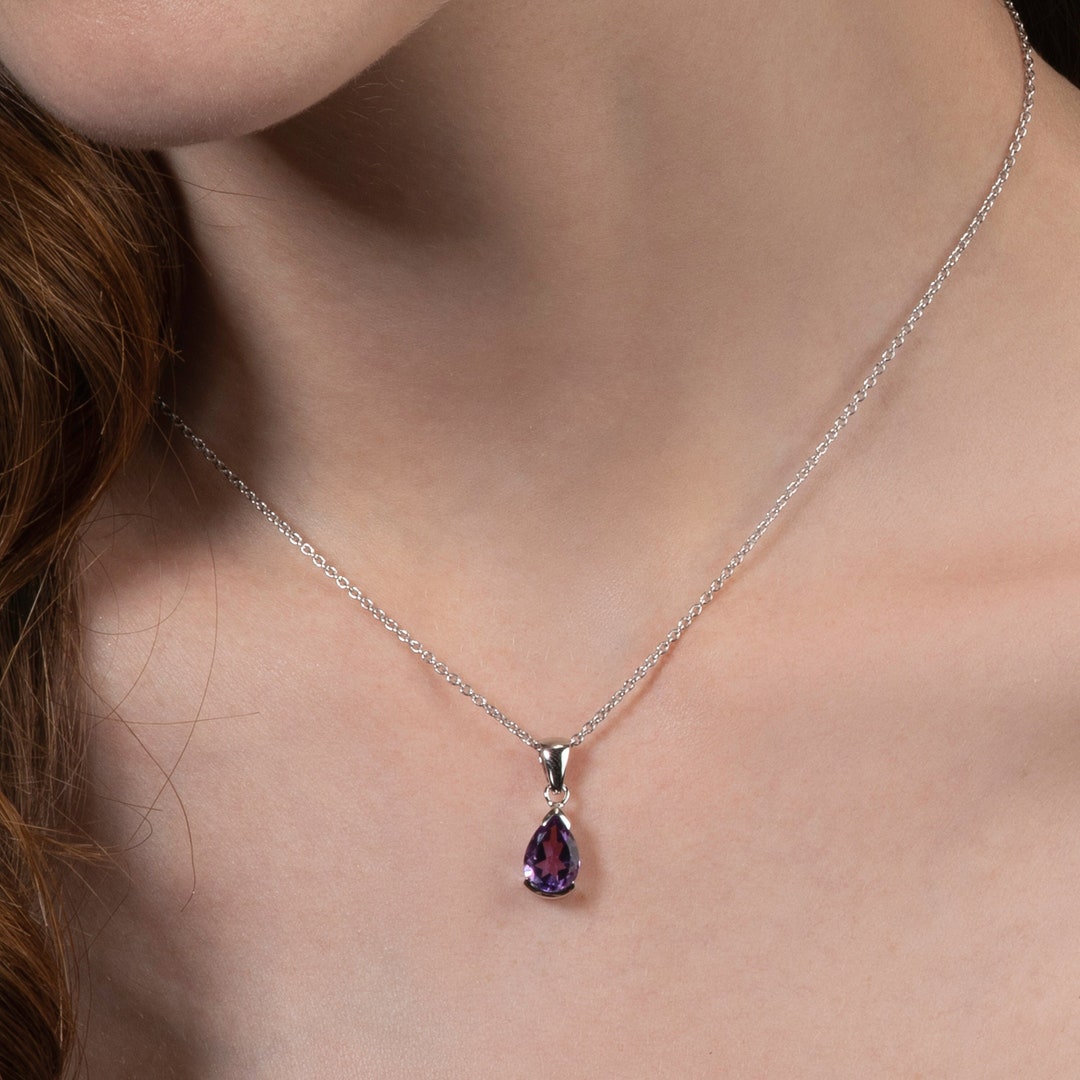 Sterling Silver Amethyst Necklace for Women, Natural Amethyst Pendant ...