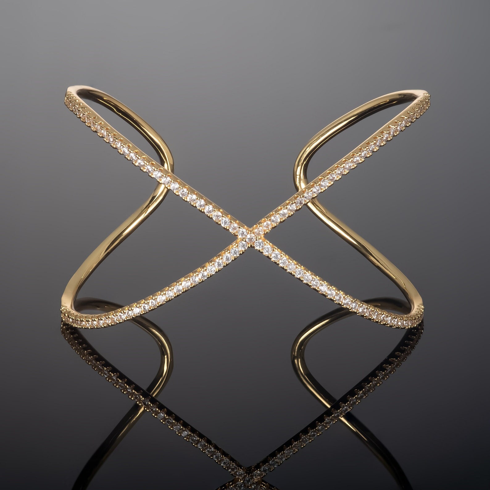 Wide Gold Cuff Bracelet for Women With CZ Stones Large Cuff - Etsy UK