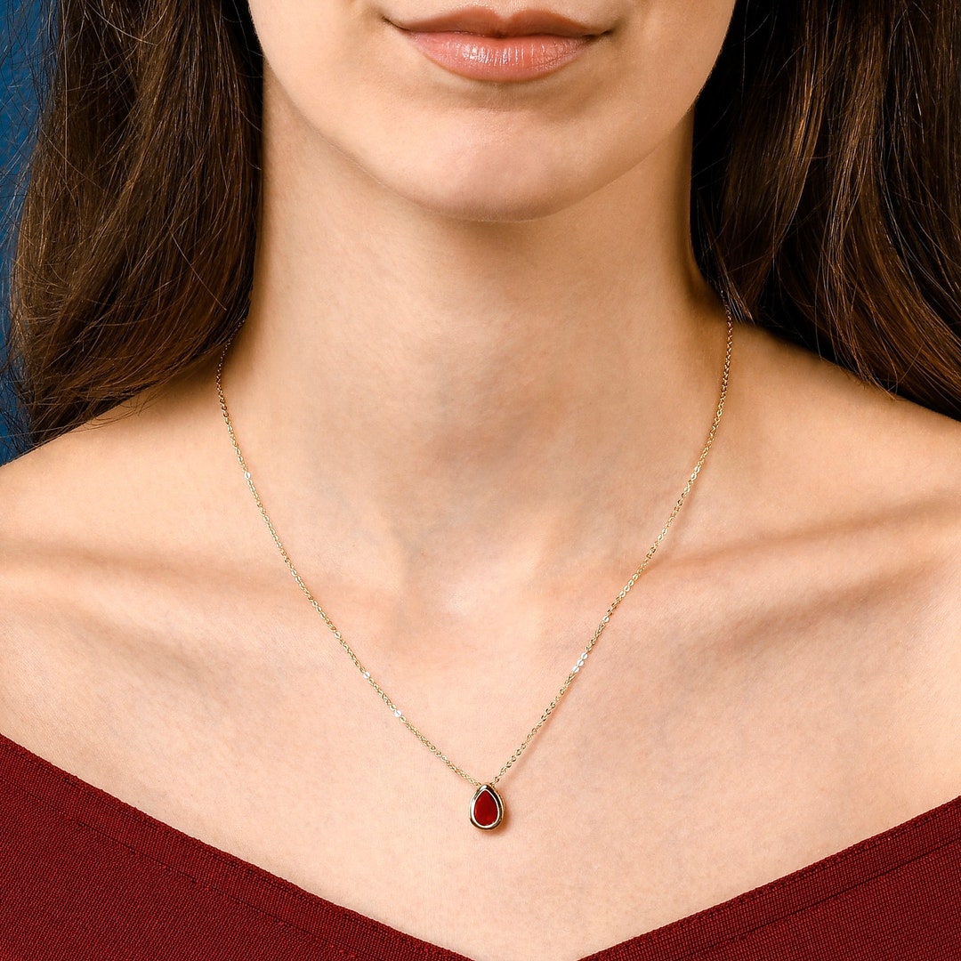 Dainty Gold Plated Red Solitaire Pendant Necklace for Women and Teen ...