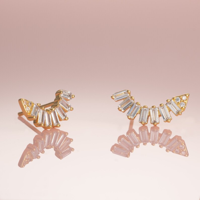 Gold Ear Climber Earrings for Women, Gold Ear Crawlers Set With Cubic ...
