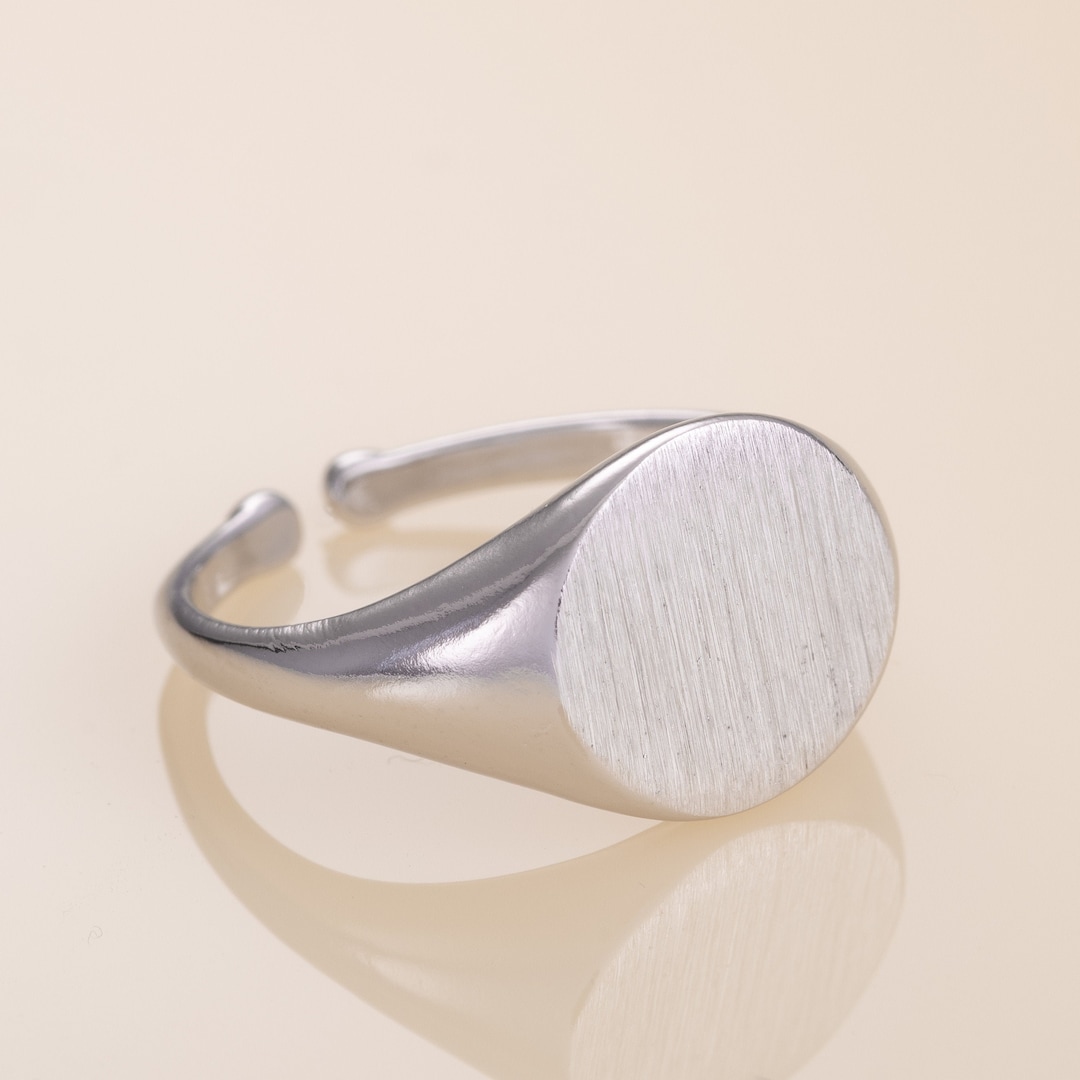 Adjustable Signet Ring for Women, Brushed Finish Silver Round Signet ...