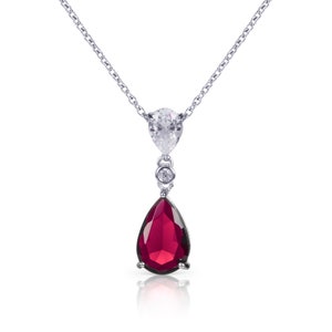 Red Pear Shaped 925 Sterling Silver Drop Pendant Necklace for Women ...