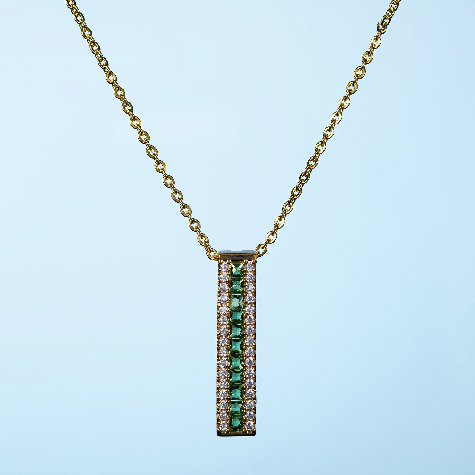Green Pendant Necklace for Women, Gold Plated Pendant Necklace for ...
